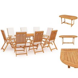 vidaXL Garten-Essgruppe 9-tlg Garten-Essgruppe mit Kissen Massivholz Teak Holz Sitzgruppe Set