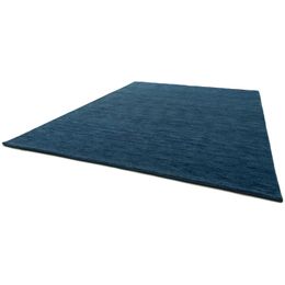Wollteppich morgenland "GABBEH FEIN UNI" Teppiche Gr. B/L: 200 cm x 300 cm, 18 mm, 1 St., blau Schurwollteppiche reine Schurwolle, uni, Wohnzimmer