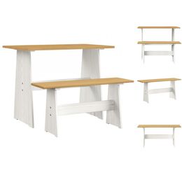 vidaXL Gartentisch Esstisch mit Bank Honigbraun und Weiß Massivholz Kiefer Holz