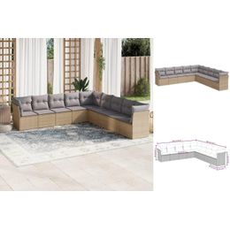 vidaXL Garten-Essgruppe 9-tlg Garten-Sofagarnitur mit Kissen Beige Polyrattan Lounge