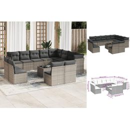 vidaXL Garten-Essgruppe 13-tlg Garten-Sofagarnitur mit Kissen Grau Polyrattan Lounge