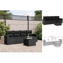 vidaXL Garten-Essgruppe 5-tlg Garten-Sofagarnitur mit Kissen Schwarz Polyrattan Lounge