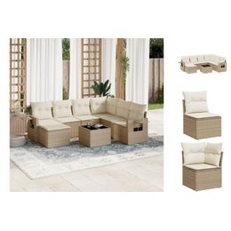 vidaXL Garten-Essgruppe 8-tlg Garten-Sofagarnitur mit Kissen Beige Polyrattan Lounge