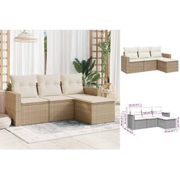 vidaXL Garten-Essgruppe 4-tlg Garten-Sofagarnitur mit Kissen Beige Polyrattan Lounge