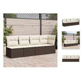 vidaXL Gartenbank Gartensofa mit Kissen 4-Sitzer Braun Polyrattan