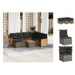 vidaXL Garten-Essgruppe 8-tlg Garten-Sofagarnitur mit Kissen Grau Polyrattan Lounge