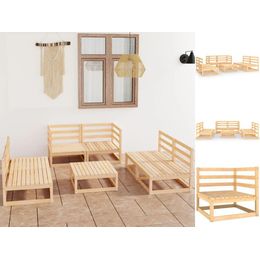 vidaXL Garten-Essgruppe 7-tlg Garten Lounge Set Massivholz Kiefer Holz Sitzgruppe Set Loungemö