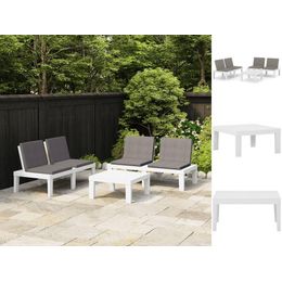 vidaXL Garten-Essgruppe 3-tlg Garten Lounge Set mit Kissen Kunststoff Weiß Sitzgruppe Set Loun