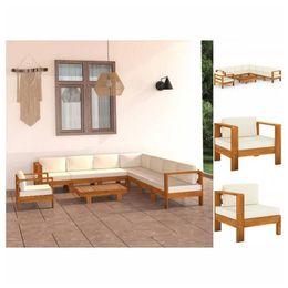 vidaXL Garten-Essgruppe 9-tlg Garten Lounge Set mit Creme Auflagen Massivholz Akazie Holz Sitz