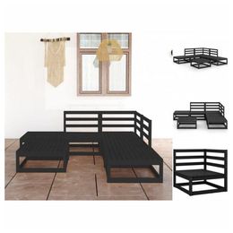 vidaXL Garten-Essgruppe 6-tlg Garten Lounge Set Schwarz Massivholz Kiefer Holz Sitzgruppe Set