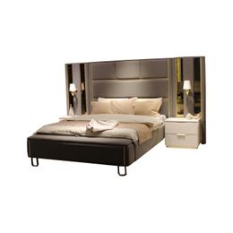 JVmoebel Schlafzimmer-Set Bett 2x Nachttische 3tlg. Schlafzimmer Doppelbett Design Möbel Holz