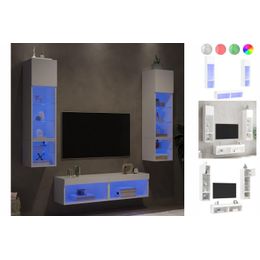 vidaXL TV-Schrank 6-tlg Wohnwand mit LED-Beleuchtung Weiß Holzwerkstoff