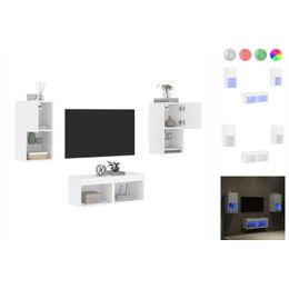 vidaXL TV-Schrank TV-Lowboard 4-tlg TV-Wohnwand mit LED-Leuchten Weiß