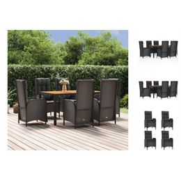 vidaXL Garten-Essgruppe 7-tlg Garten-Essgruppe mit Kissen Schwarz Polyrattan Sitzgruppe