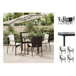 vidaXL Garten-Essgruppe 5-tlg Garten-Essgruppe mit Kissen Schwarz Polyrattan Sitzgruppe