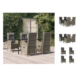 vidaXL Garten-Essgruppe 5-tlg Garten-Lounge-Set mit Kissen Schwarz Grau Polyrattan