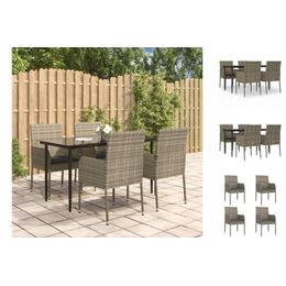 vidaXL Garten-Essgruppe 5-tlg Garten-Lounge-Set mit Kissen Schwarz Grau Polyrattan