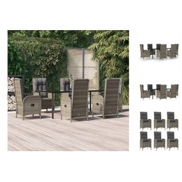 vidaXL Garten-Essgruppe 7-tlg Garten-Lounge-Set mit Kissen Schwarz Grau Polyrattan