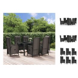 vidaXL Garten-Essgruppe 7-tlg Garten-Essgruppe mit Kissen Schwarz und Grau Polyrattan Sitzgrup