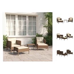 vidaXL Garten-Essgruppe 5-tlg Garten-Lounge-Set mit Kissen Braun Polyrattan