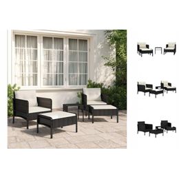 vidaXL Garten-Essgruppe 5-tlg Garten-Lounge-Set mit Kissen Schwarz Polyrattan