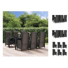 vidaXL Garten-Essgruppe 7-tlg Garten-Essgruppe mit Kissen Schwarz und Grau Polyrattan Sitzgrup