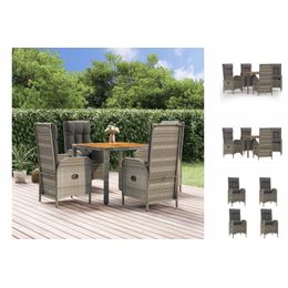 vidaXL Garten-Essgruppe 5-tlg Garten-Essgruppe mit Kissen Grau Polyrattan Sitzgruppe 90x90cm