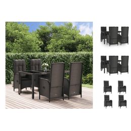 vidaXL Garten-Essgruppe 5-tlg Garten-Essgruppe mit Kissen Schwarz Polyrattan Sitzgruppe