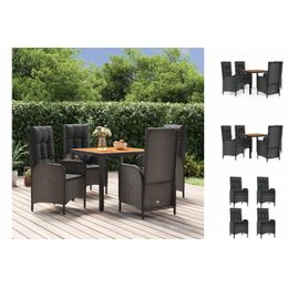 vidaXL Garten-Essgruppe 5-tlg Garten-Essgruppe mit Kissen Schwarz Polyrattan Sitzgruppe 90x90c