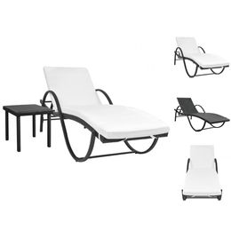 vidaXL Wellnessliege Sonnenliege mit Auflage Tisch Polyrattan Schwarz Poolliege Gartenlieg