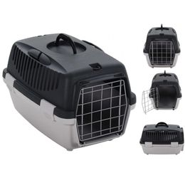 vidaXL Tiertransportbox Transportbox für Haustiere Grau und Schwarz 48x32x31 cm PP