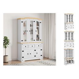 vidaXL Anrichte Highboard Corona Weiß 112x43x196 cm Massivholz Kiefer Vitrine Glastüre