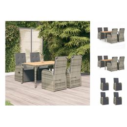 vidaXL Garten-Essgruppe 5-tlg Garten-Essgruppe mit Kissen Grau Polyrattan Sitzgruppe Sitzgrupp