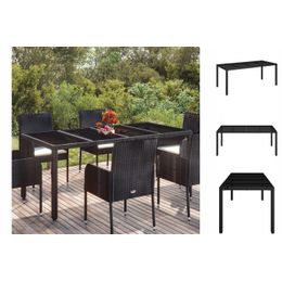 vidaXL Gartentisch Gartentisch mit Glasplatte Schwarz 190x90x75 cm Polyrattan Esstisch