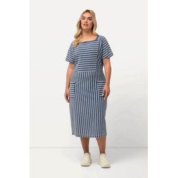 Ulla Popken Sommerkleid Sweat-Midikleid Jeanslook Carree-Ausschnitt