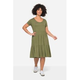 Janet & Joyce Janet & Joyce Sommerkleid Jerseykleid Rundhals Halbarm Saum-Volants