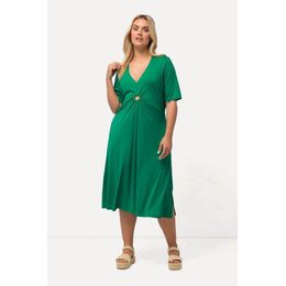 Ulla Popken Sommerkleid Jersey-Midikleid A-Linie V-Ausschnitt Halbarm