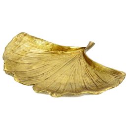 I.GE.A. Dekoschale Schale Ginkgoblatt aus Polyresin (1 St), Tablett Serviertablett Tischdeko Dekoteller Schmuck-Tablett Deko, gold, goldfarben