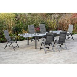 Merxx Garten-Essgruppe Taviano, (Set, 7-tlg), 6 Klappsessel, 5-fach verstellbar, Ausziehtisch, grau