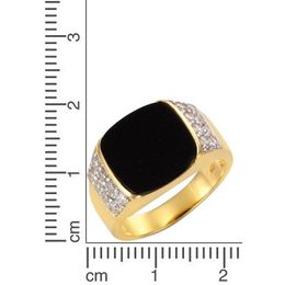 Firetti Fingerring Schmuck Geschenk Silber 925 Herrenring Siegelring Achat, mit umrahmenden Zirkonia und zentralem Achat, goldfarben|schwarz