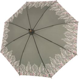 Doppler® Stockregenschirm nature Long, intention olive, aus recyceltem Material mit Schirmgriff aus Holz, grün