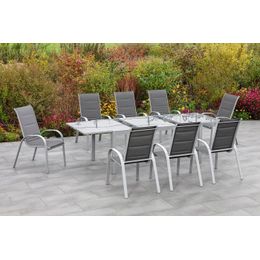 Merxx Garten-Essgruppe Amalfi di lusso, (9-tlg), 8 Stapelsessel, Hochlehner mit ausziehbarem Tisch, beige