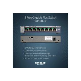 Netgear GS108E 8-Port Gigabit Ethernet Smart Managed Plus Netzwerk-Switch, schwarz