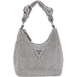 Guess Schultertasche "Lua Mini Hobo", Strass, Emblem, für Damen, silber