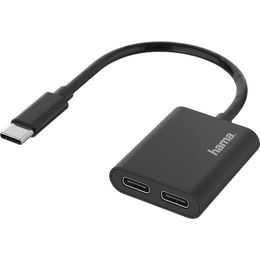 Hama 2in1 USB-C-Stecker auf 2x USB-C-Buchse Audio Adapter, Schwarz