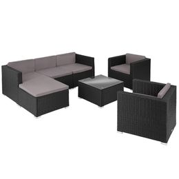 TecTake Rattan Lounge Lignano mit 2 Sesseln - schwarz