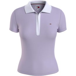 Poloshirt Tommy Jeans "TJW SLIM CONTRAST V SS POLO EXT" Gr. L (40), lila (lavender flower) Damen Shirts V-Shirts