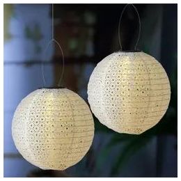 MARELIDA LED Solar Lampion - mit Blumenmuster - warmwei√ü - H: 25cm - D: 25cm - Lichtsensor - wei√ü - 2er Set