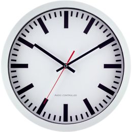 EUROTIME Funkwanduhr Funk-Wanduhr Bahnhof-Style, weiß