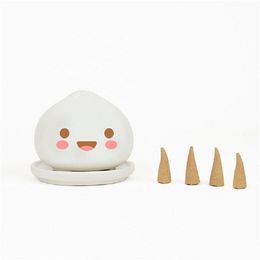 GIFT REPUBLIC Räucherhaus Klößchen Räucherset Dumpling Keramik 4 Kegel Sandelholz Weihrauch, (1 St), komplett mit Schale ca. Ø 8 x 7 cm groß